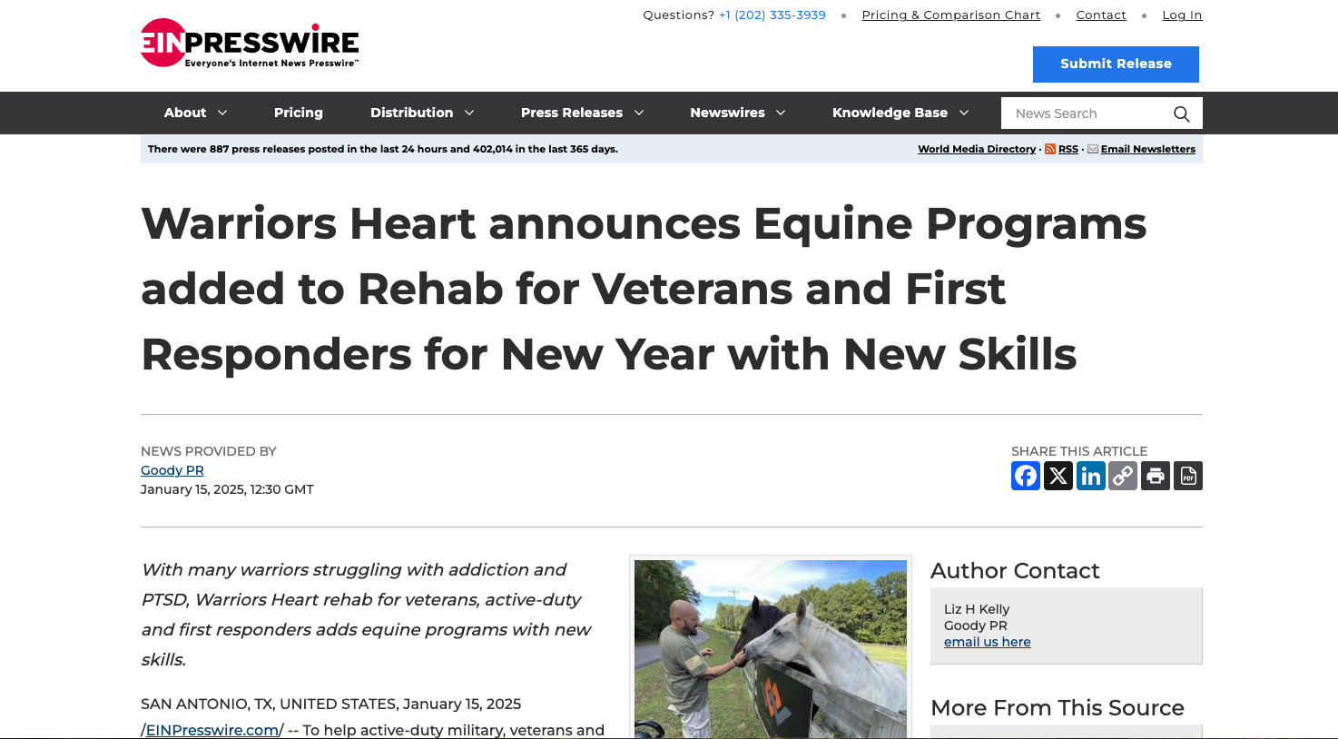 Warriors Heart announces Equine Programs added to Rehab for Veterans ...